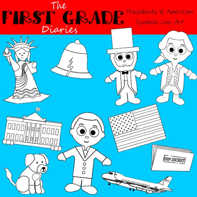 Presidents and American Symbols Digital Line Art Stamps --buy 2, Get 1 ...