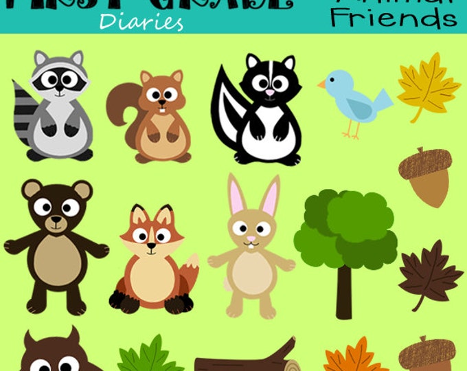 Forest Animal Friends Digital Clip Art Woodland Squirrel Bear Rabbit ...