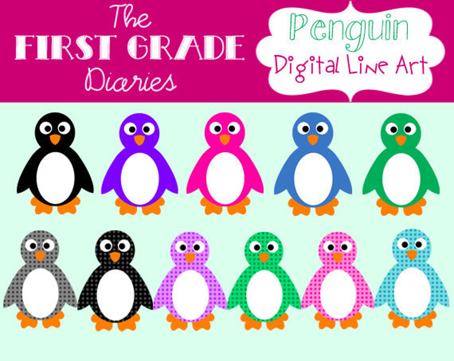 Colorful Polka Dot Winter Penguin Digital Clip Art --BUY 2, GET 1 FREE ...
