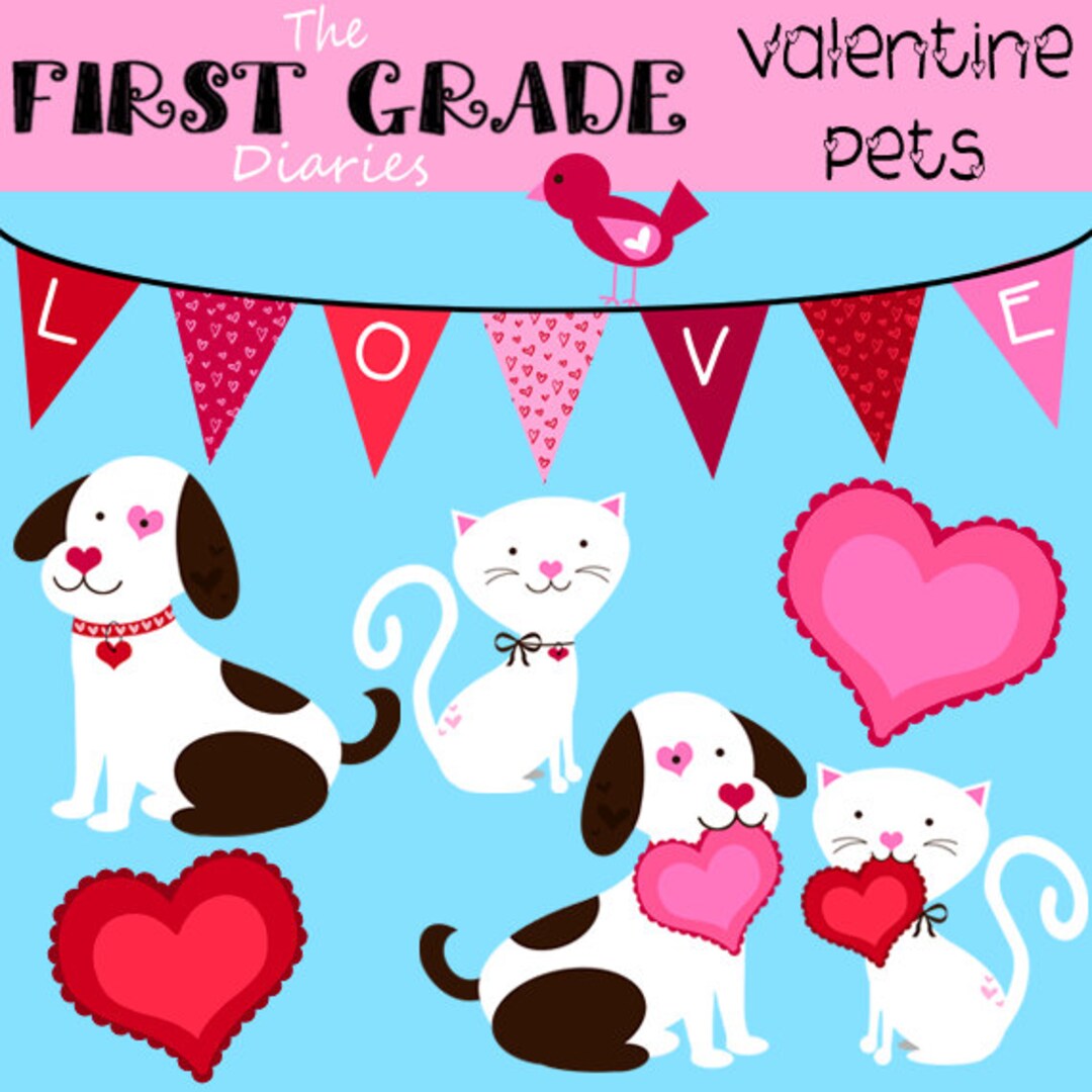 Valentine Pets Digital Clip Art Dog Cat -- Buy 2 GET 1 FREE - Etsy
