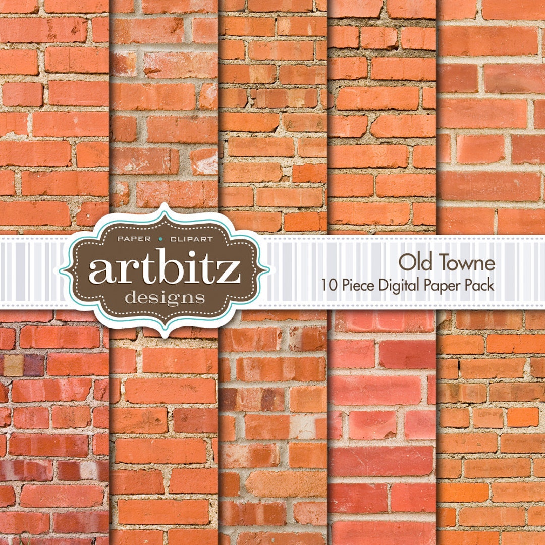 Old Towne, 10 Piece Brick Texture Digital Scrapbook Paper Pack, 12"x12 ...