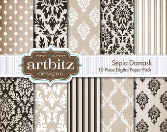 Vintage Brocade Damask 10 Piece Heavily Distressed & Textured Digital ...