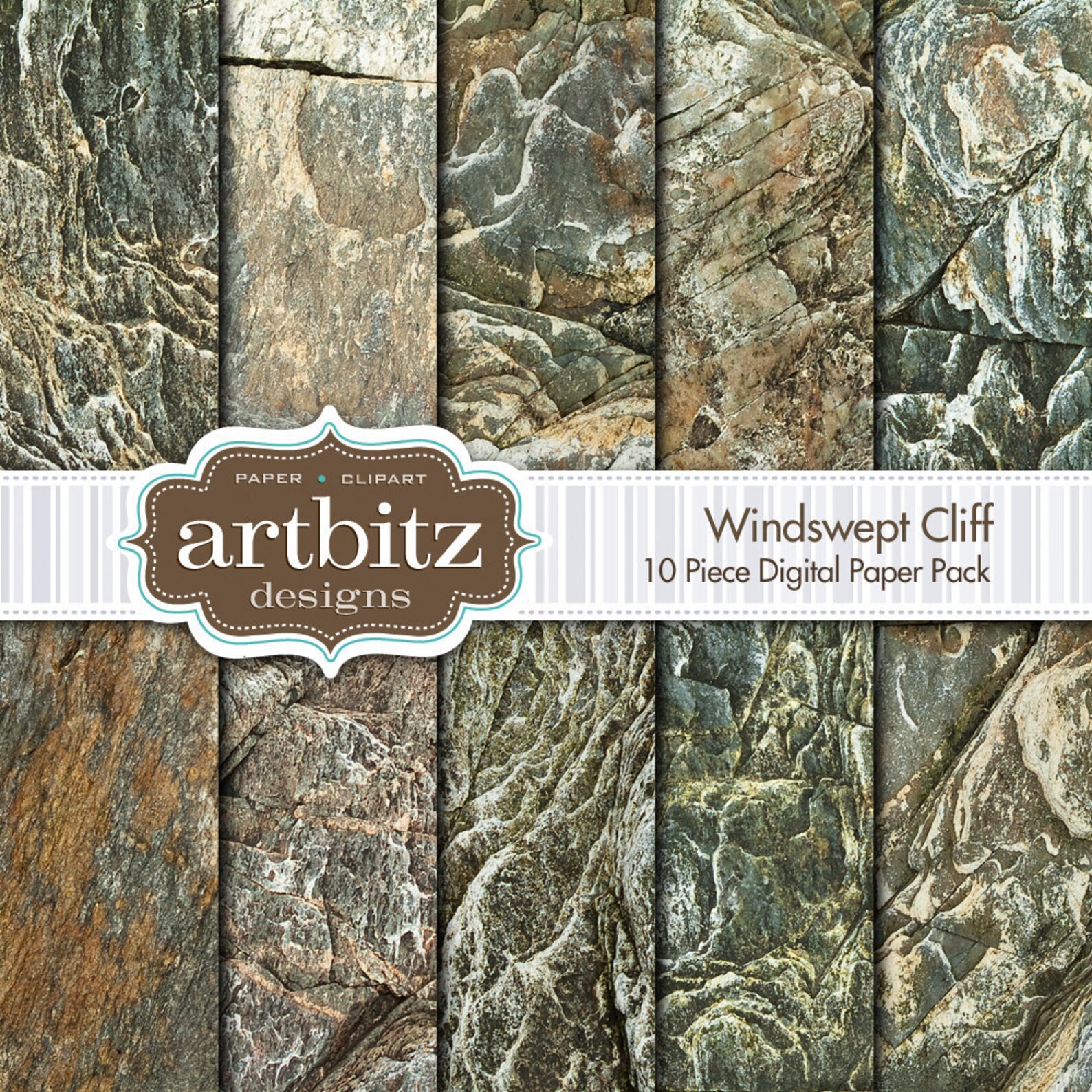 Windswept Cliff, 10 Piece Rock Texture Digital Scrapbooking Paper Pack ...