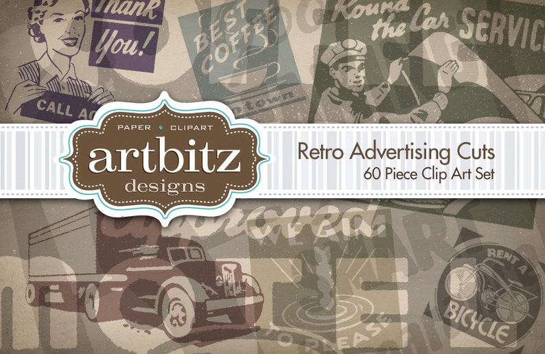 60 Piece Retro Advertising Cuts Clip Art Kit, 300 Dpi .jpg and .png - Etsy