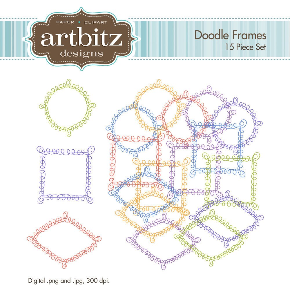 Doodle Digital Frames Set of 15 No. 20003 Clip Art Kit 300 | Etsy
