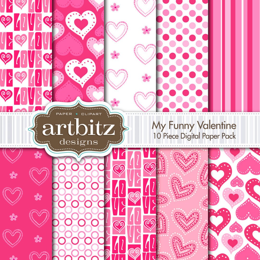 My Funny Valentine 10 Piece Digital Scrapbooking Paper Pack, 12"x12 ...