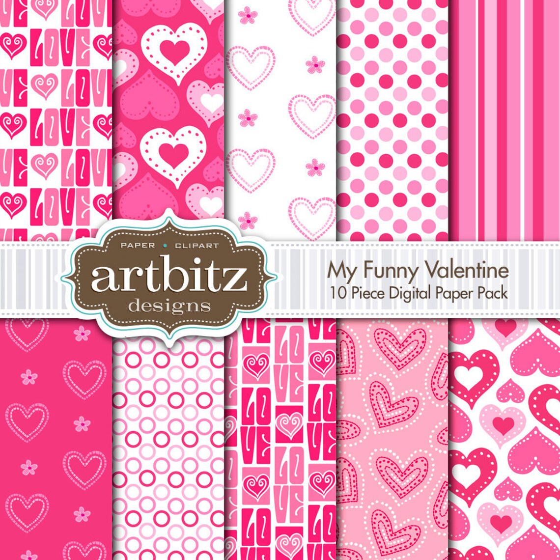 My Funny Valentine 10 Piece Digital Scrapbooking Paper Pack, 12"x12 ...
