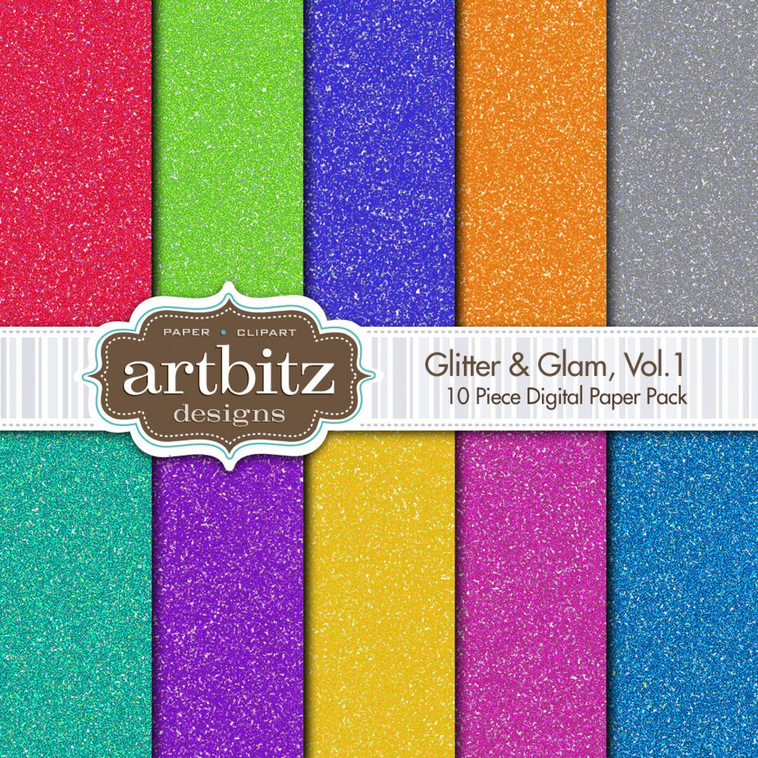 Glitter & Glam, 10 Piece Sparkle Texture Digital Scrapbook Paper Pack ...