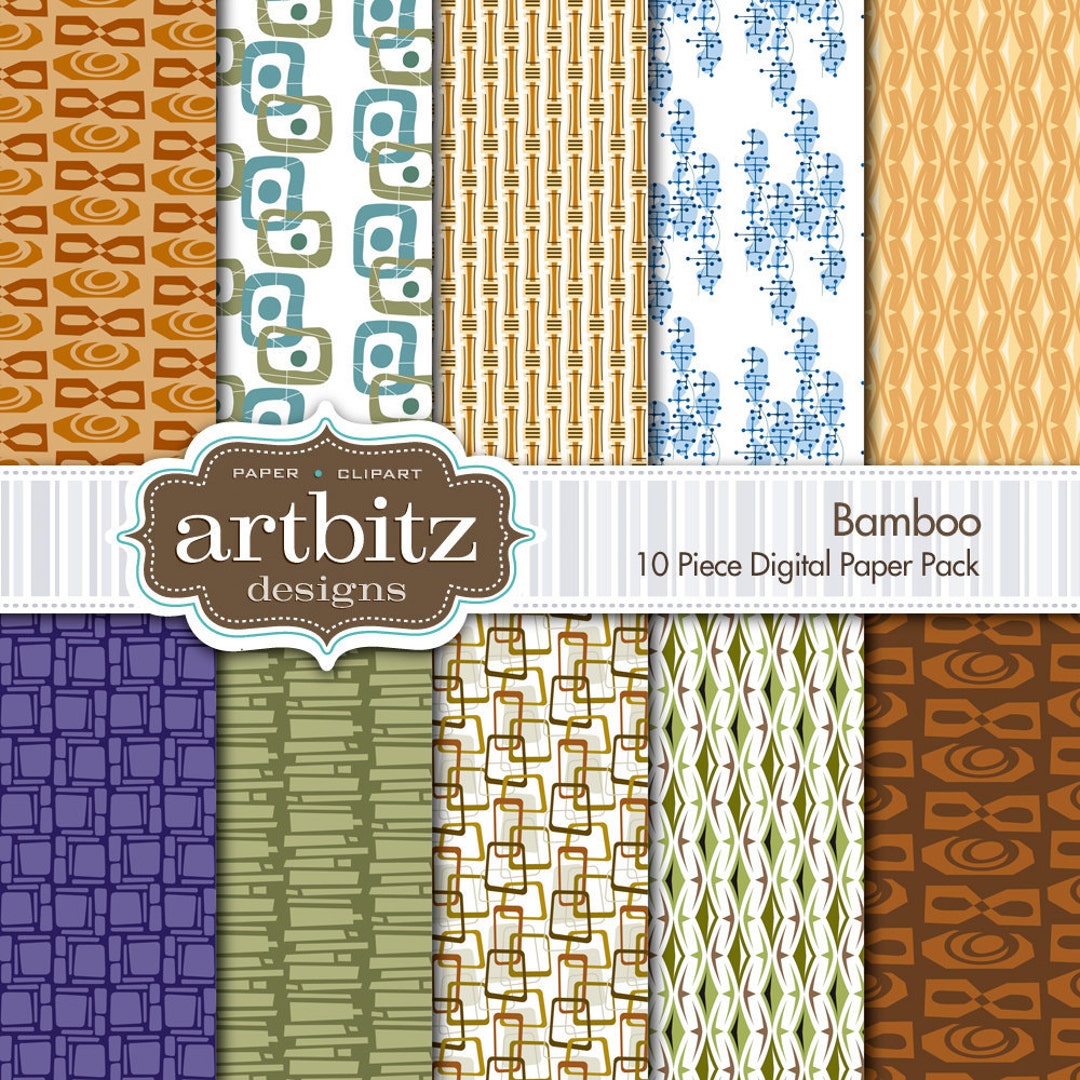 Bamboo 50's Modern 10 Piece Atomic Digital Scrapbooking Paper Pack, 12 ...