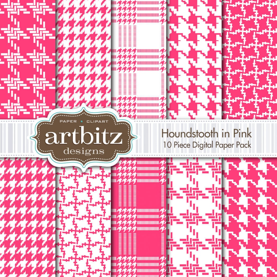Houndstooth in Pink 10 Piece Digital Scrapbooking Paper Pack, 12"x12 ...