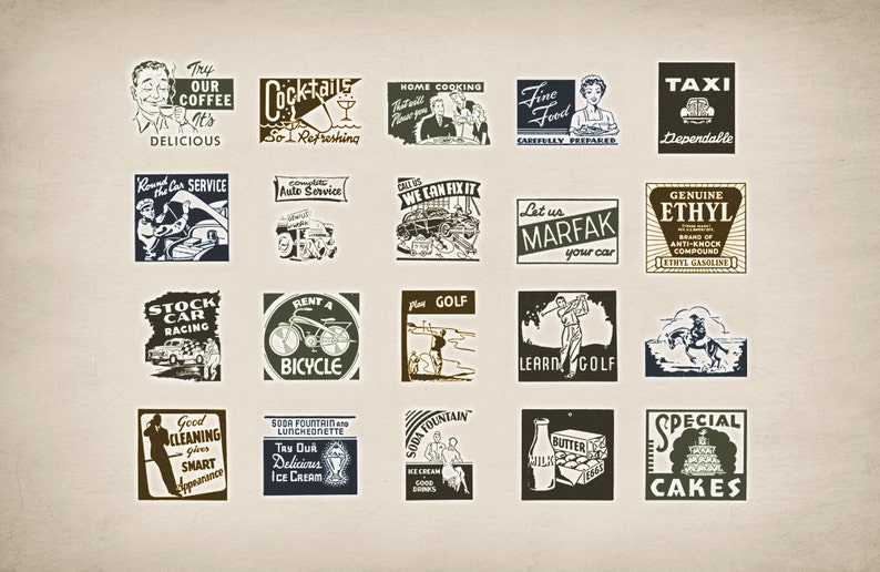 60 Piece Retro Advertising Cuts Clip Art Kit, 300 Dpi .jpg and .png - Etsy