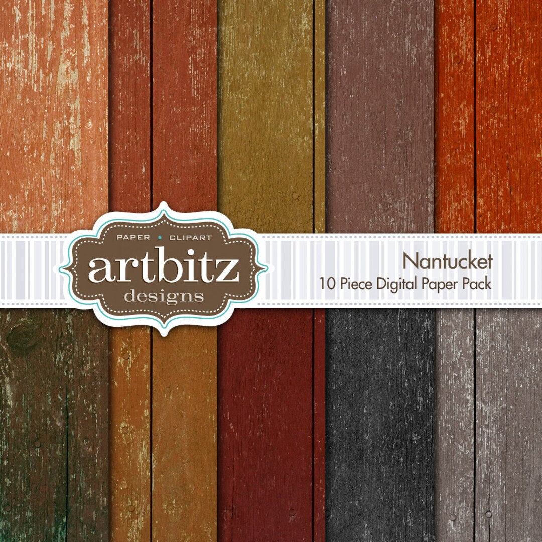 Nantucket 10 Piece Wood Texture Digital Scrapbook Paper Pack, 12"x12 ...