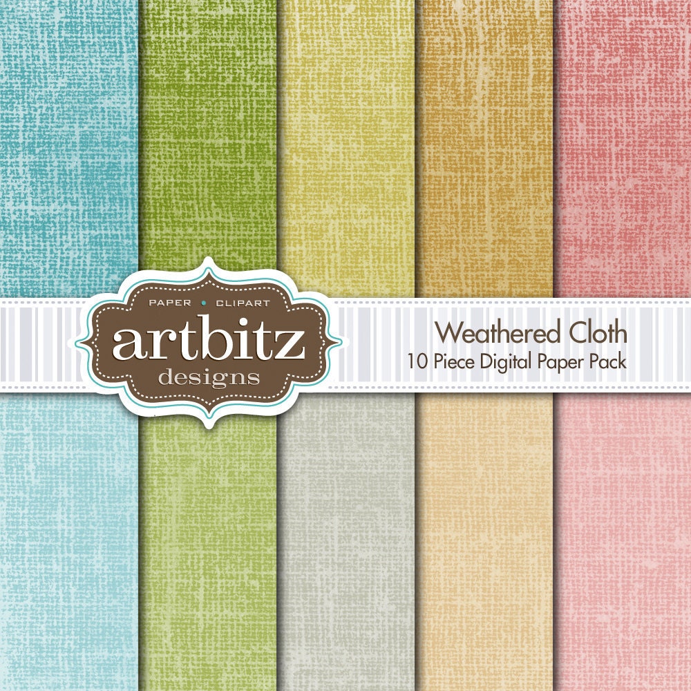 Weathered Cloth 10 Piece Digital Scrapbook Paper Pack, 12"x12", 300 Dpi ...