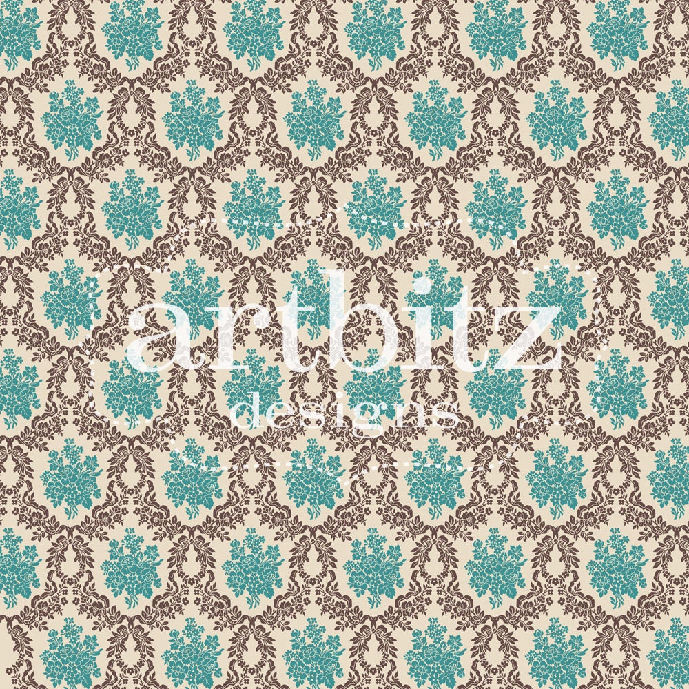 Floral Bouquet Damask 10 Piece Digital Scrapbooking Paper Pack, 12"x12 ...