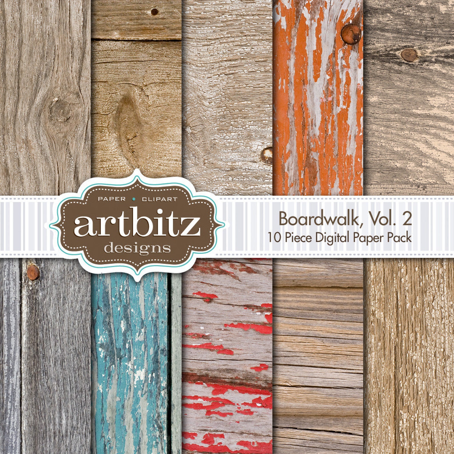 Boardwalk, Vol. 2, 10 Piece Wood Texture Digital Scrapbooking Paper ...