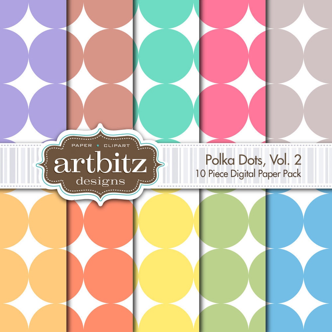 Polka Dots Vol. 2, 10 Piece Digital Scrapbooking Paper Pack, 12"x12 ...