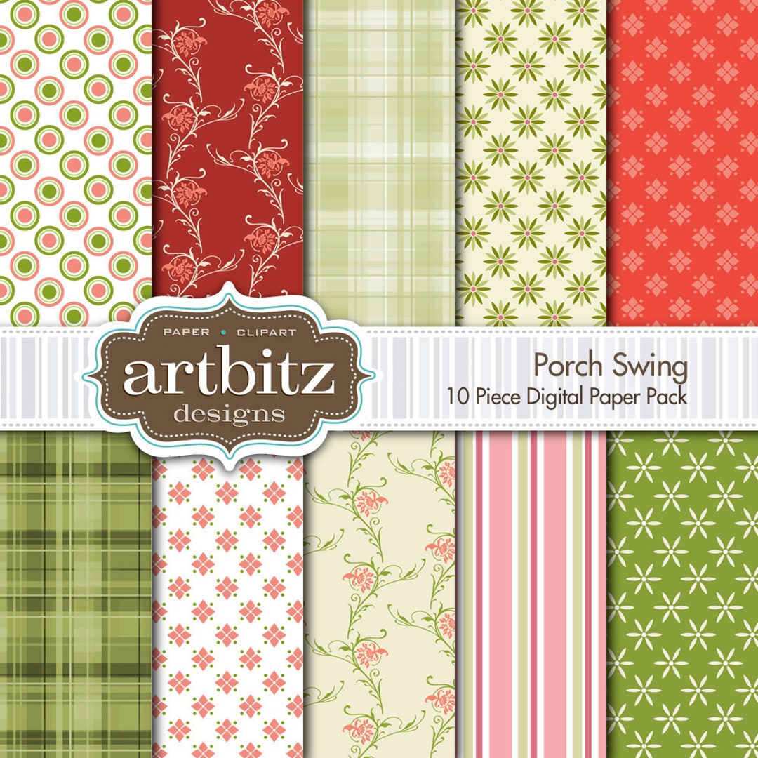 Porch Swing 10 Piece Digital Scrapbook Paper Pack, 12"x12", 300 Dpi ...