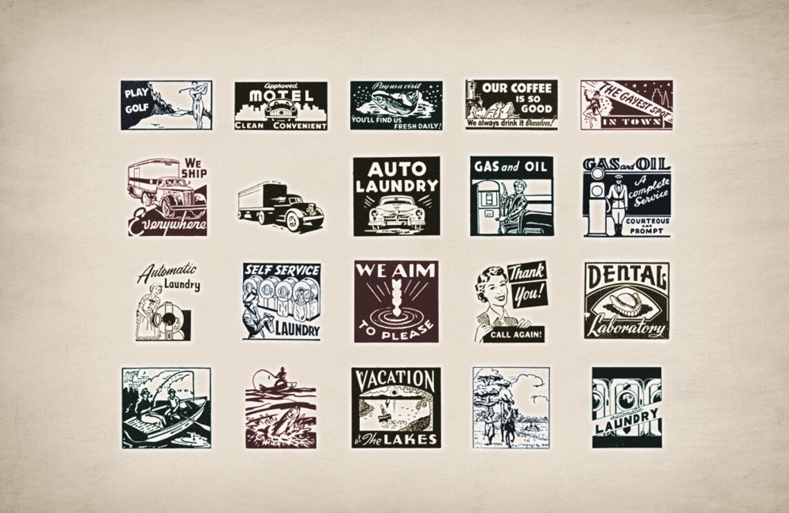 60 Piece Retro Advertising Cuts Clip Art Kit, 300 Dpi .jpg and .png - Etsy