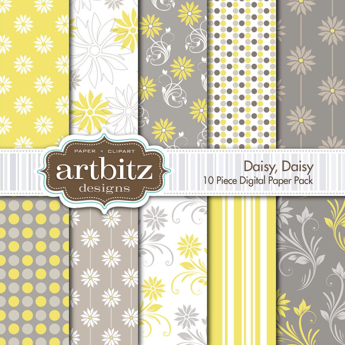 Daisy, Daisy 10 Piece Digital Scrapbook Paper Pack, 12"x12", 300 Dpi ...