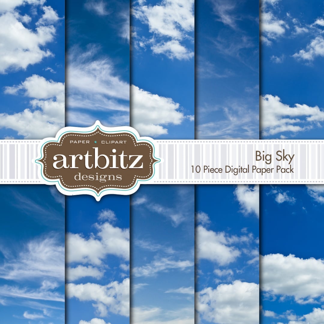 Big Sky, Vol. 1, 10 Piece Cloud Digital Scrapbooking Paper Pack, 12"x12 ...