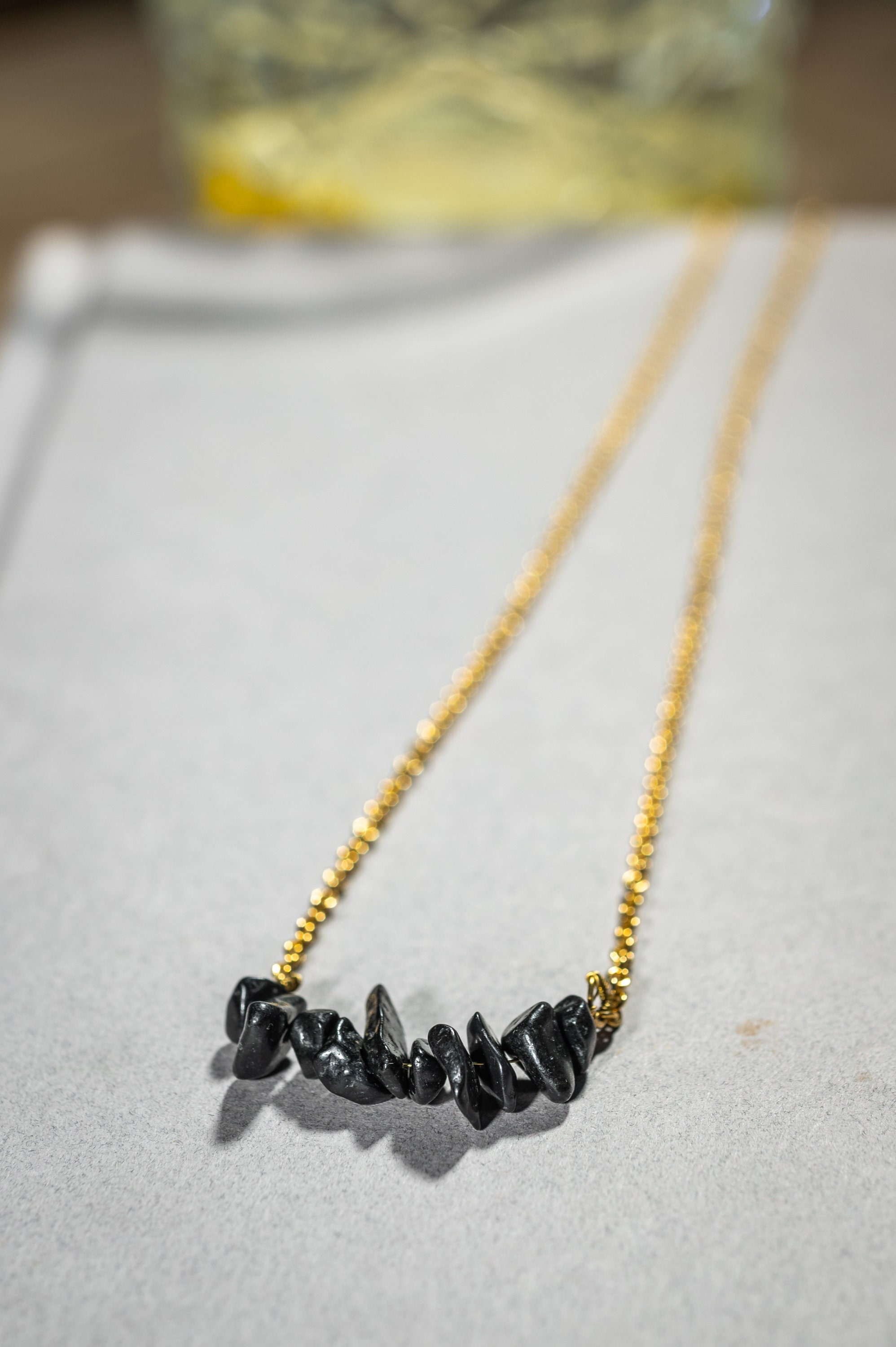 Black Rocks Necklace - Gold Stainless Steel Chain With Small Black ...