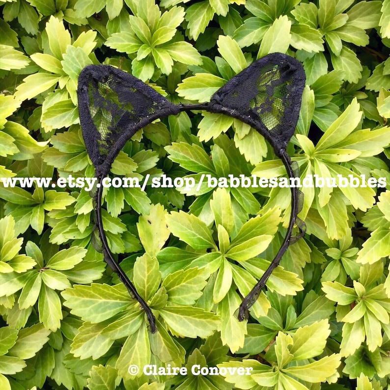Comfortable Handmade White or Black Lace Cat Ears Headband - Etsy