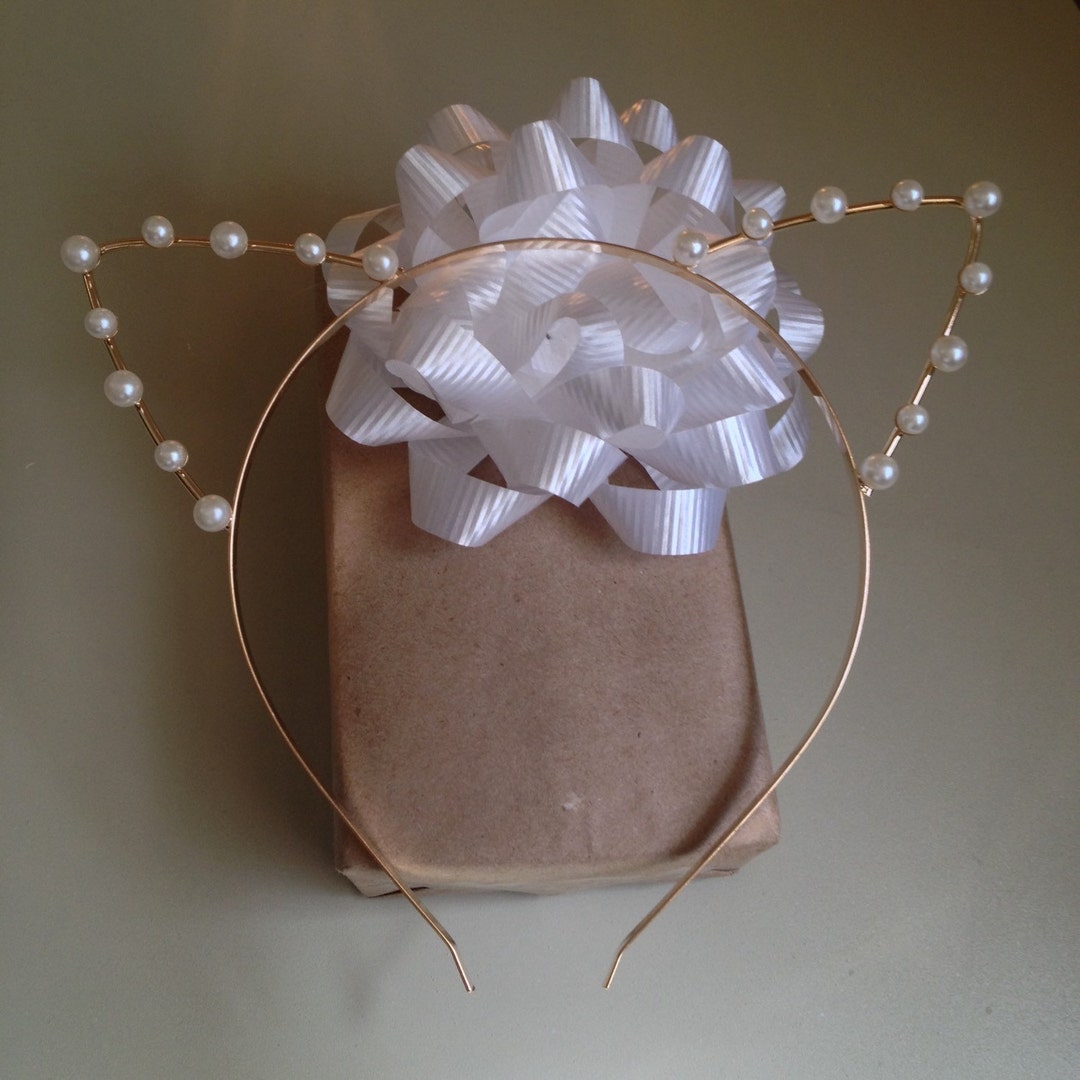 Handmade Pearl Cat Ear Tiara - Cat Ear Headband - Cat Ears Head Band ...