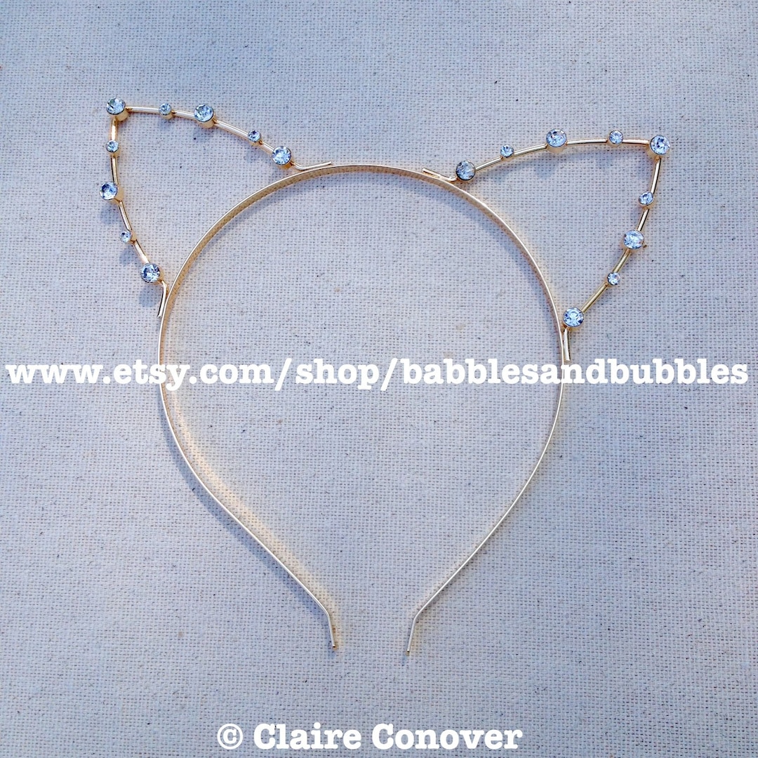 Handmade Crystal Cat Ear Tiara - Cat Ear Headband - Cat Ears Head Band ...