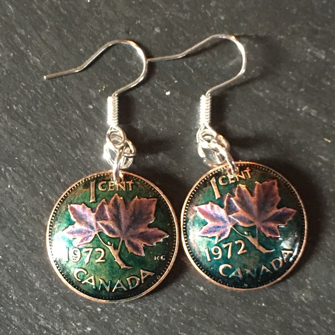 1972 Canadian Lucky Penny Earrings ** Maple Leaf **DISCONTINUED COPPER ...