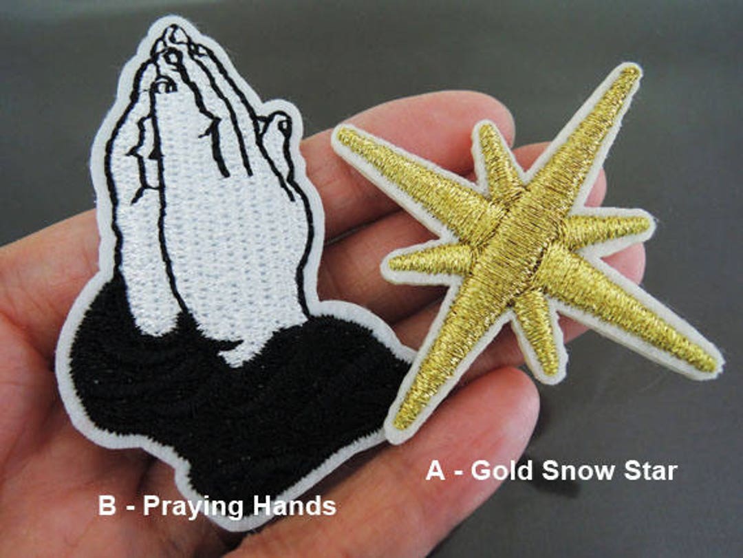 Iron on Patch - Hand Patch Praying Hands Patch or Gold Snow Star Patch ...