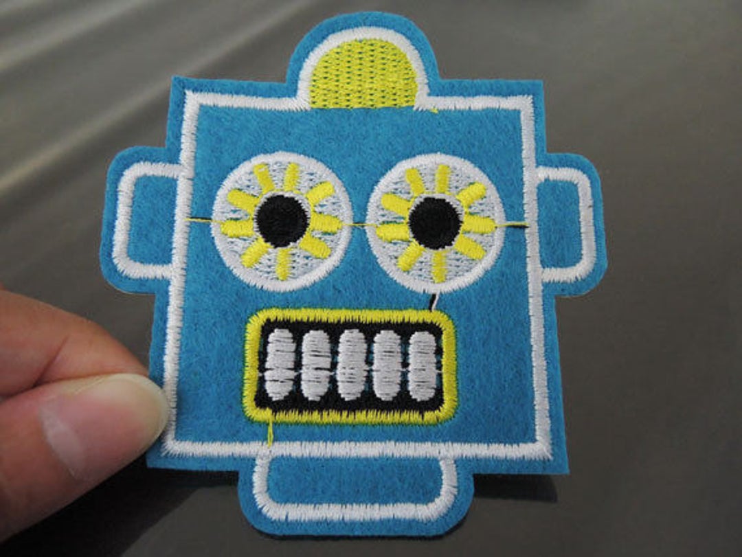 Robot Patches - Iron on Patches or Sewing on Patch Blue Yellow Patches Embroidered Patch Robots ...