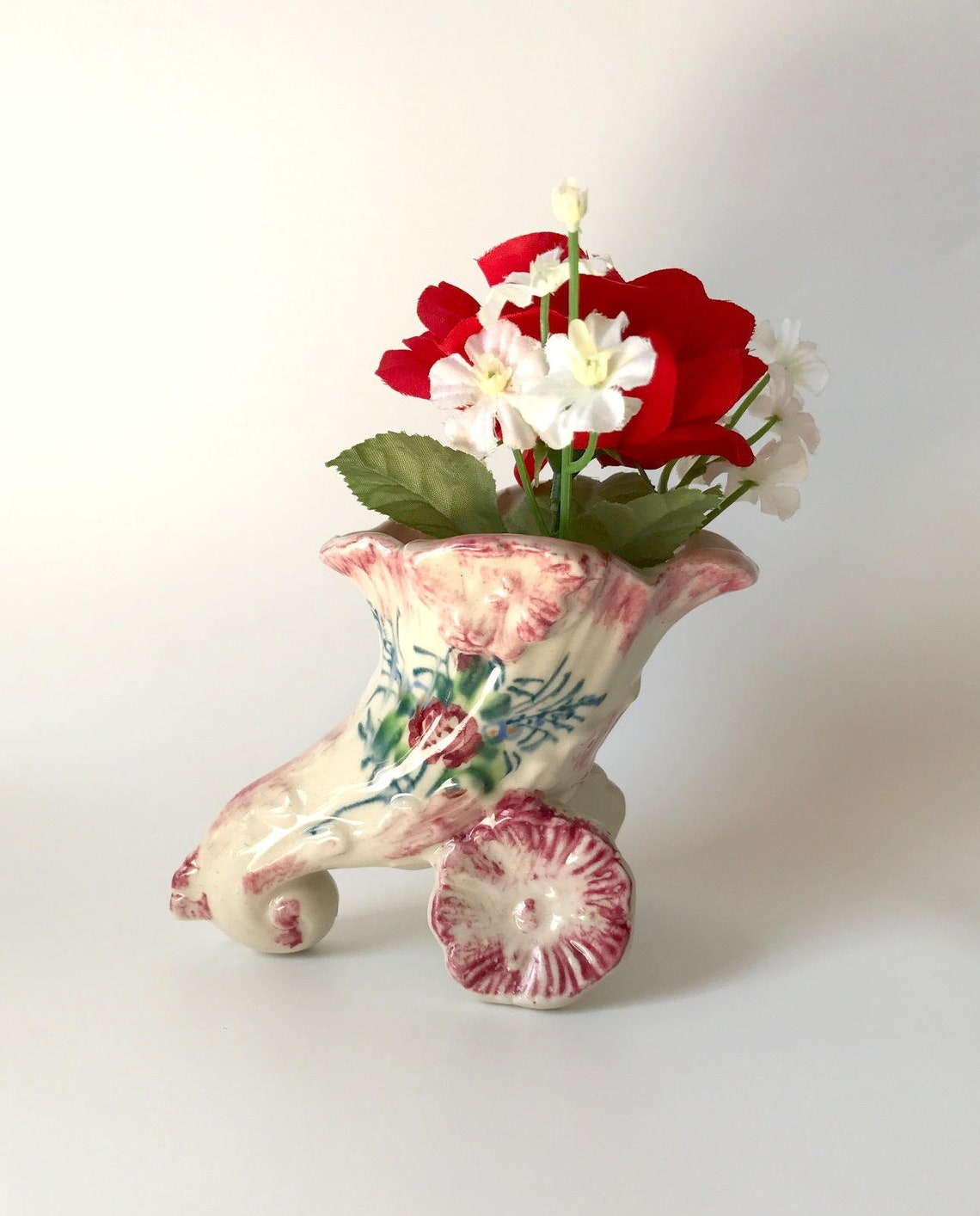 Sweet Vintage Hand Painted Cornucopia Ceramic Vase Precious - Etsy