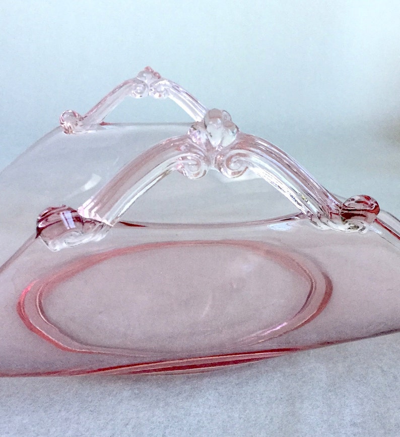 Gorgeous Vintage Pink Glass Dish Whandles Etsy