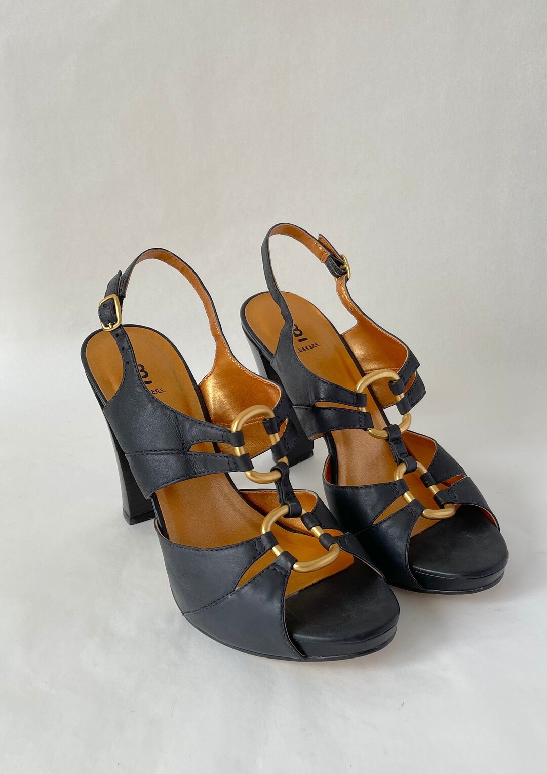 Reduced! Vintage Bakers Black Leather Platform Heels, Size 8. STUNNING ...