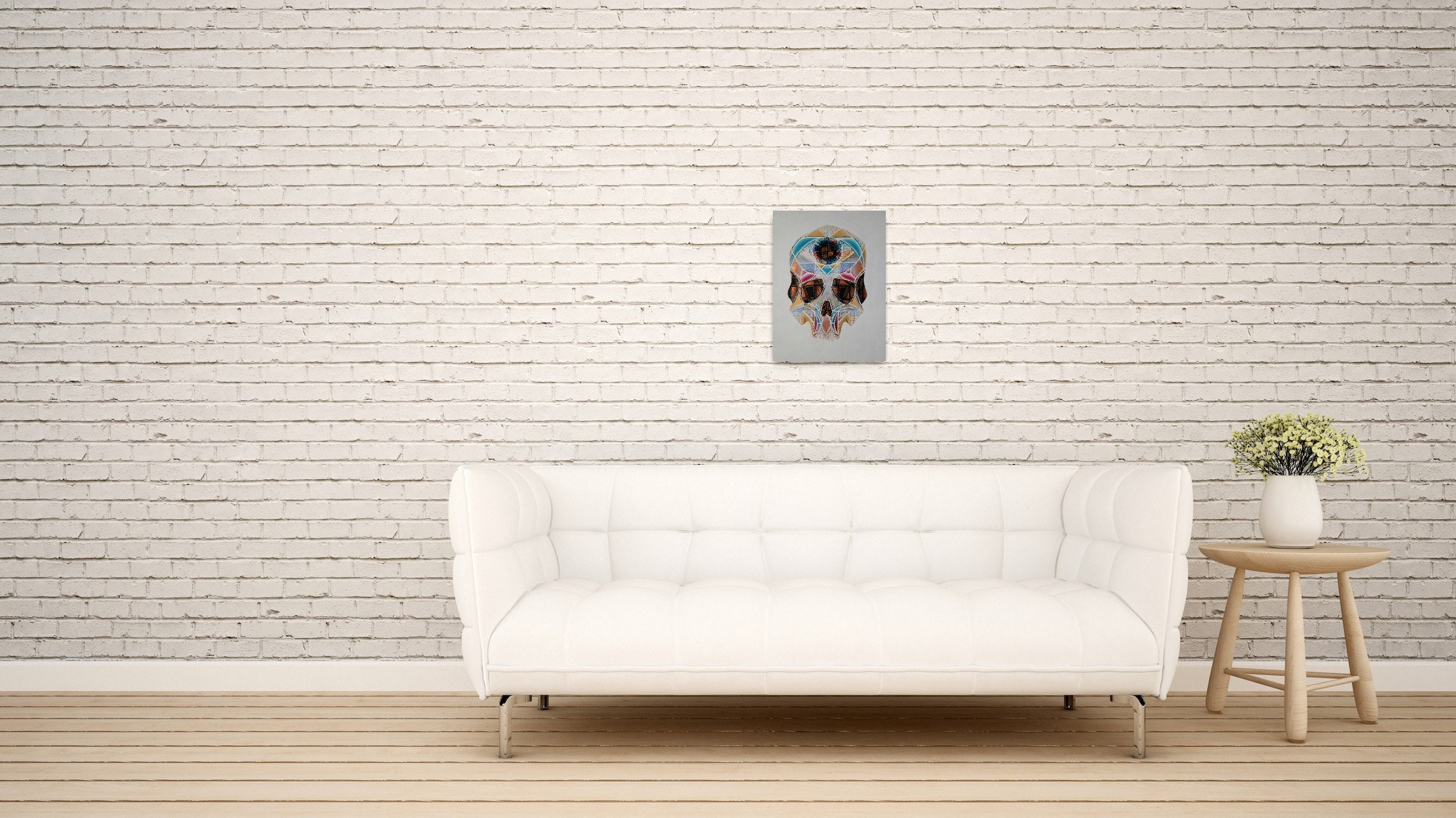 Art Deco Skull- colorful acrylic painting on 14x17 inch paper
