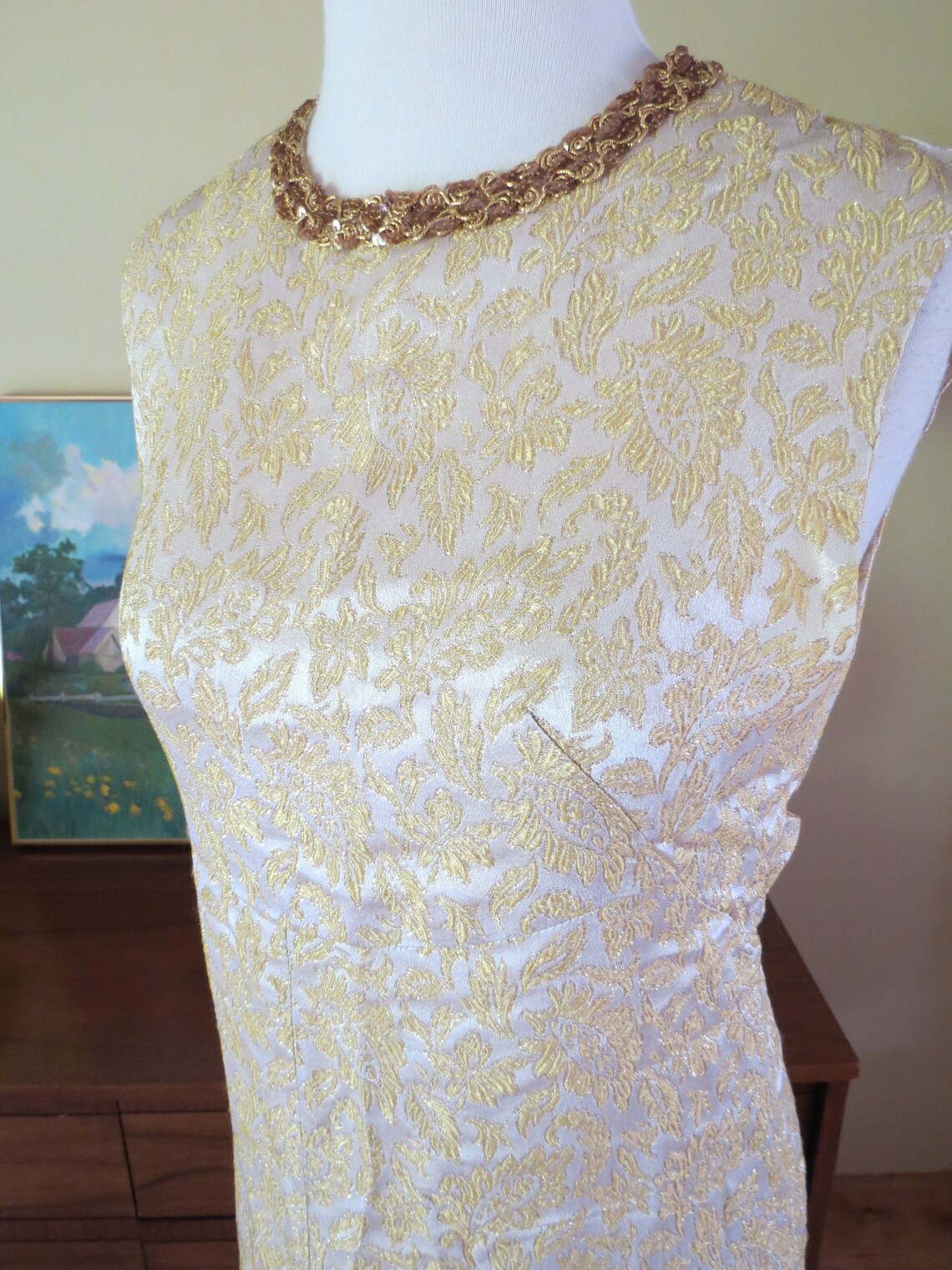 Elegant 1960s gold & silver lame brocade cocktail dress gown.. | Etsy