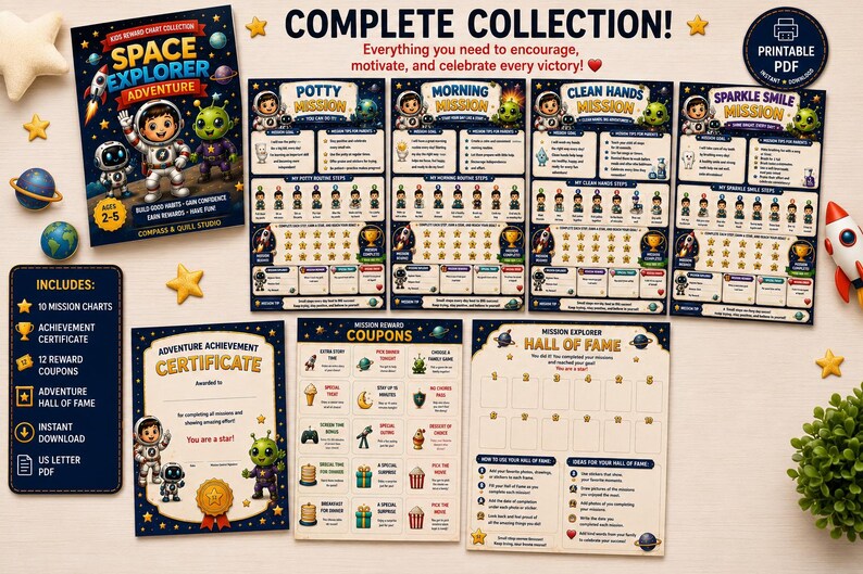 Space Explorer Reward Chart for Kids, Toddler Routine & Chore Chart ...