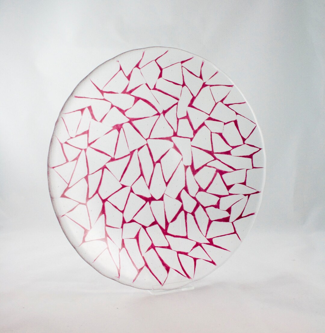 Cranberry Red Glass Mosaic Serving Plate - Etsy
