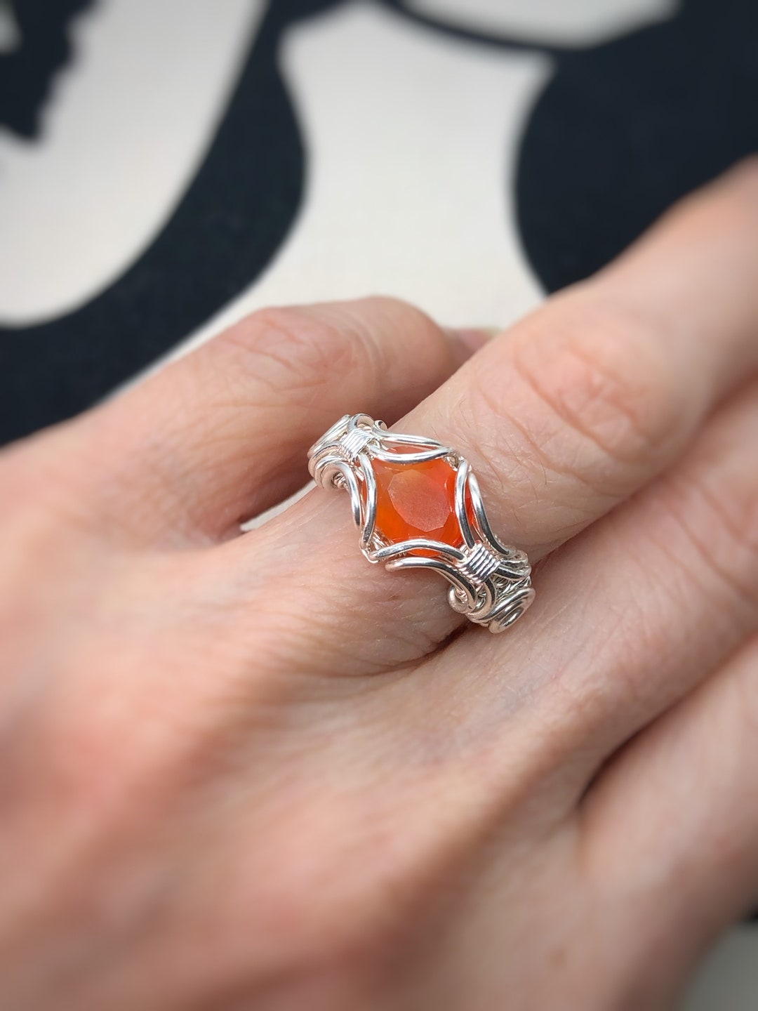 Carnelian Silver Ring, Orange Gemstone Rings, Statement Rings for Women ...