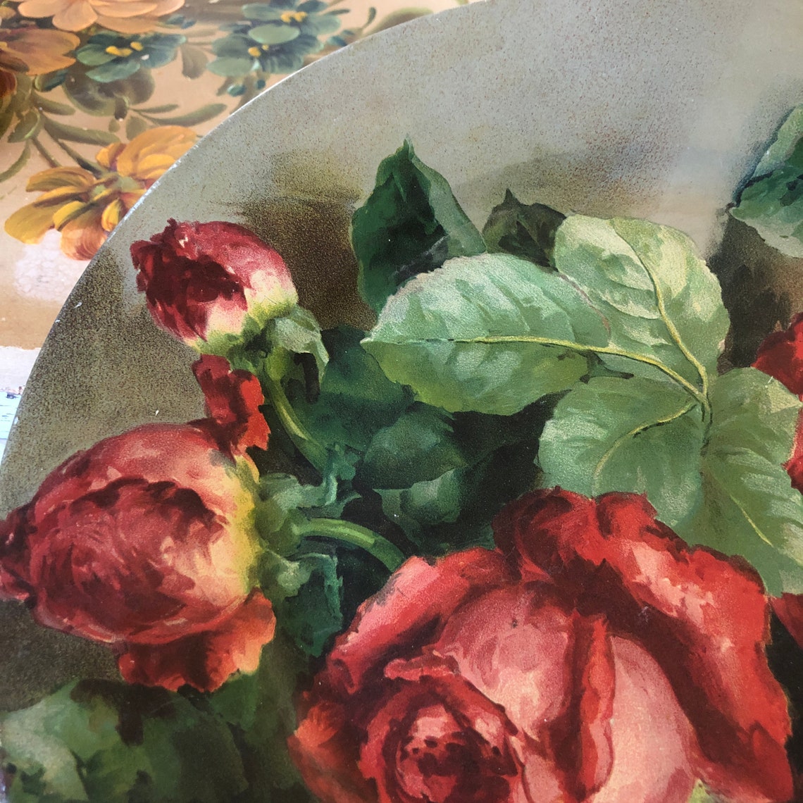 VINTAGE ROSES PLATE Tin Roses Litho Metal Plate Antique | Etsy