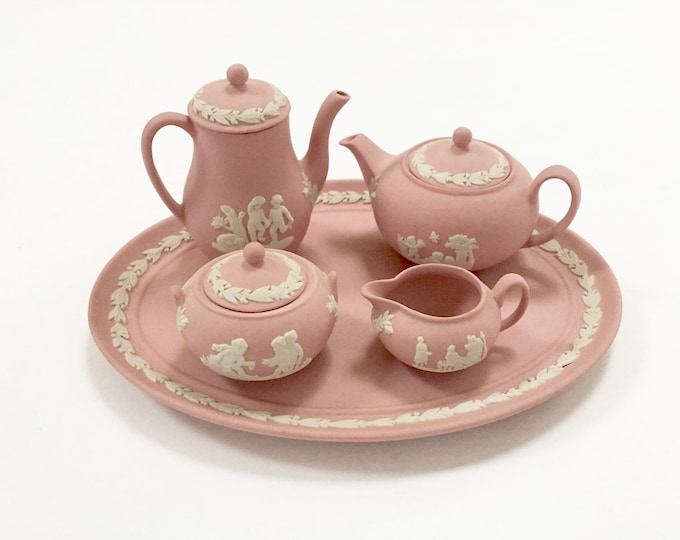 PINK WEDGWOOD TEA Set - Miniature Tea Set - Jasperware Tea Set - Mini ...
