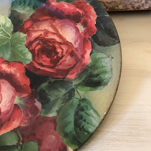 VINTAGE ROSES PLATE - Tin Roses Litho Metal Plate - Antique Round Plate ...