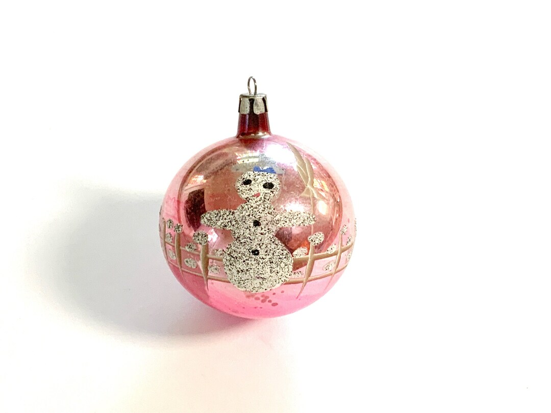 VINTAGE Poland Pink Stencil Snowman Ornament Light Pink, White Glitter ...