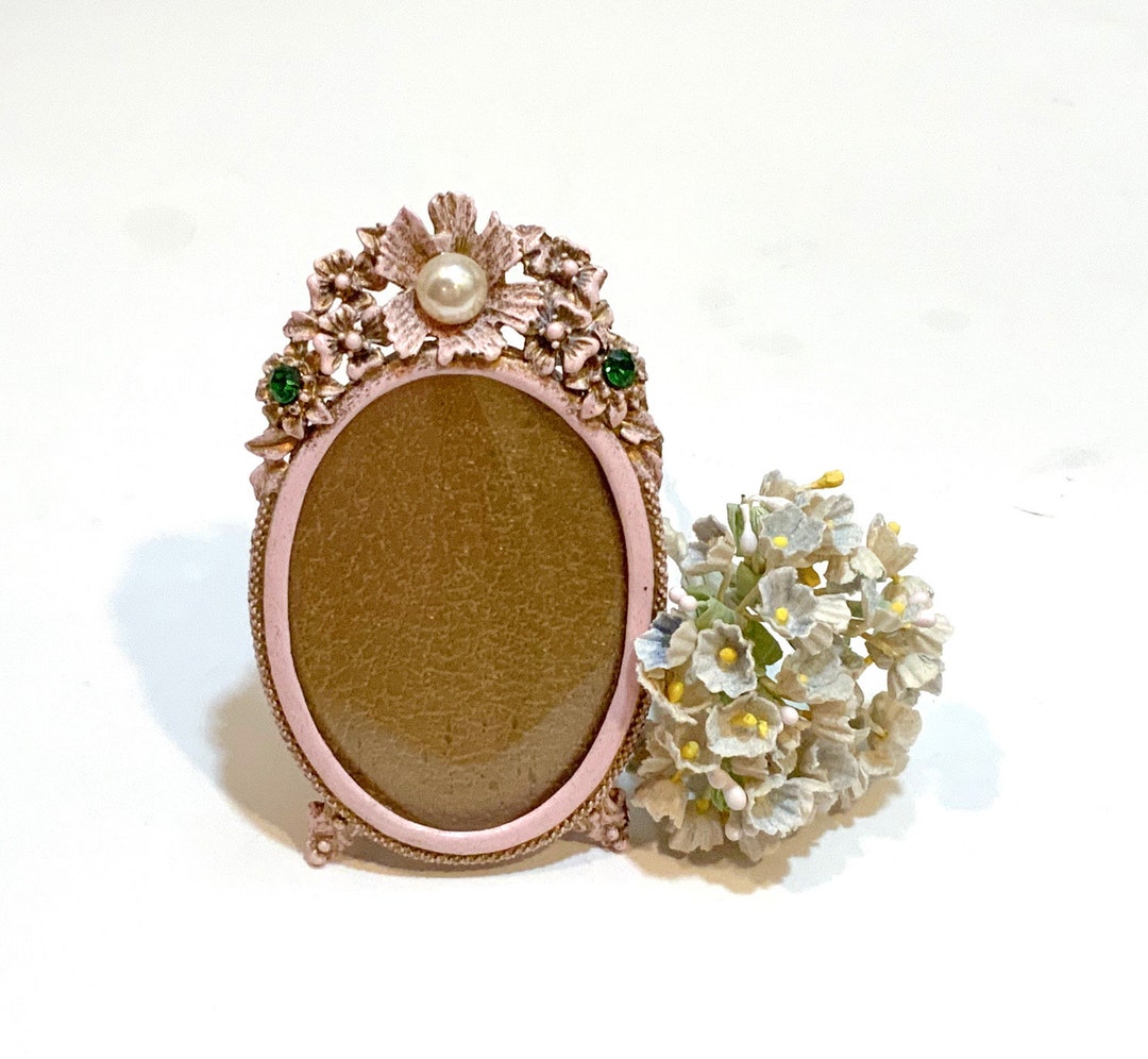 VINTAGE PINK Florenza Metal PICTURE Frame - Jeweled Rhinestones Pear ...