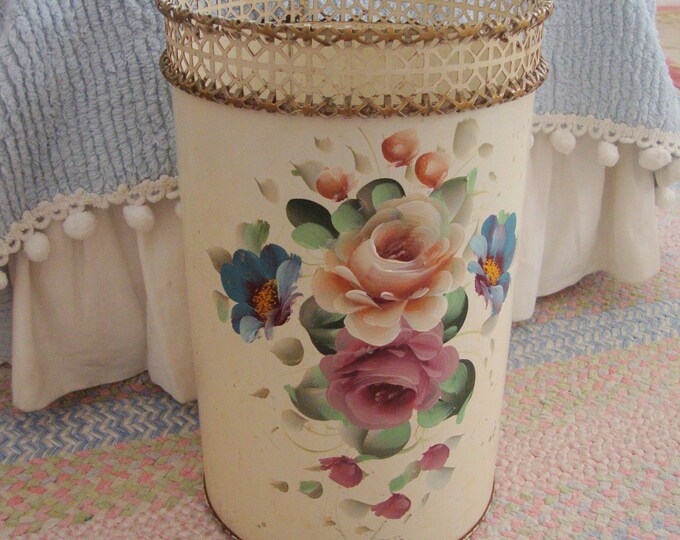 ROSES TOLE WASTEBASKET Cream Floral Reticulated Shabby Painted Chic - Etsy