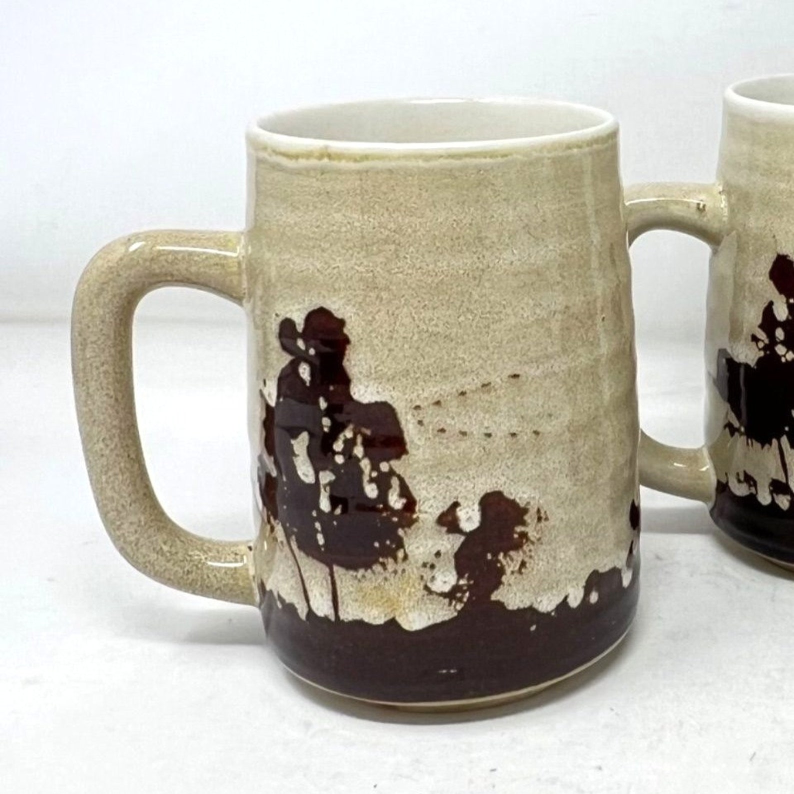 Stoneware Coffee Tea Mugs Trees Ducks Geese Brown 5" Set 3 Rustic Lodge ...