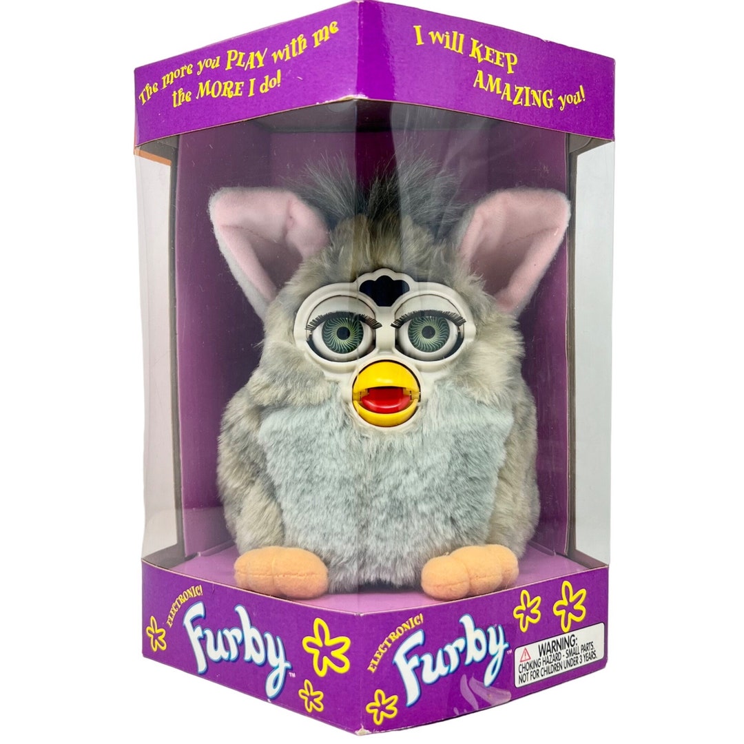 FURBY 1998 Wolf Gray, Brown Beige Stripe 70-800 Factory Sealed Green ...
