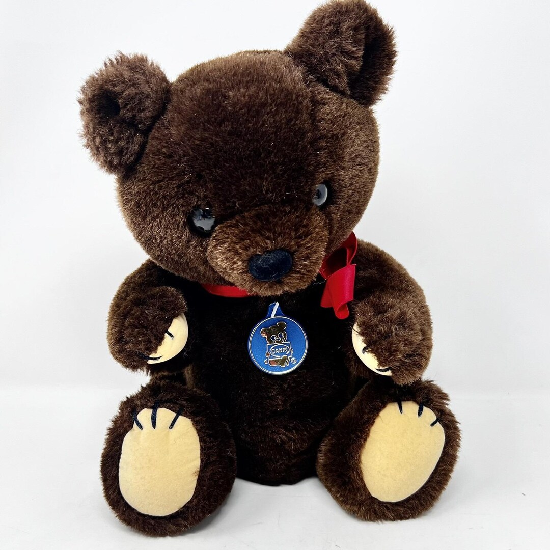 Dakin Theodore 1981 Teddy Bear Jointed Dark Brown Plush Red Bow Vintage ...