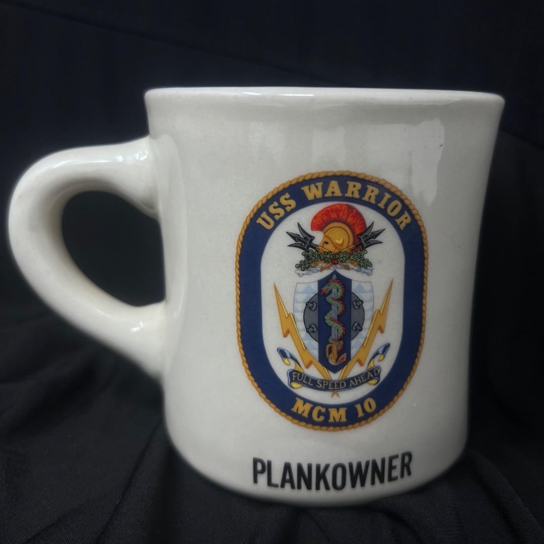 USS Warrior MCM 10 Plankowner Mug Mil-art China Co. Wooden Ships and ...