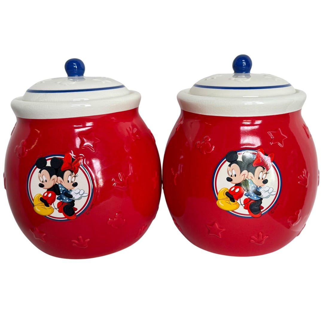 Disney Mickey Minnie Red White Blue Ceramic Cookie Treazt Jars ...